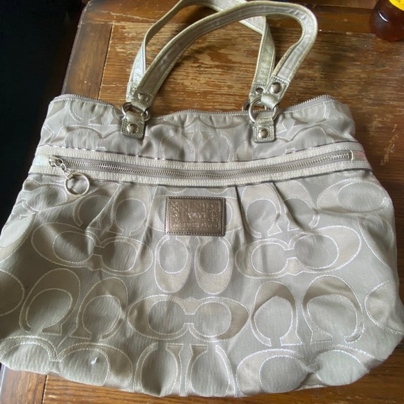 Coach | Bags | Coach Signature Logo Poppy Lurex Glam Graysilver Canvas ...